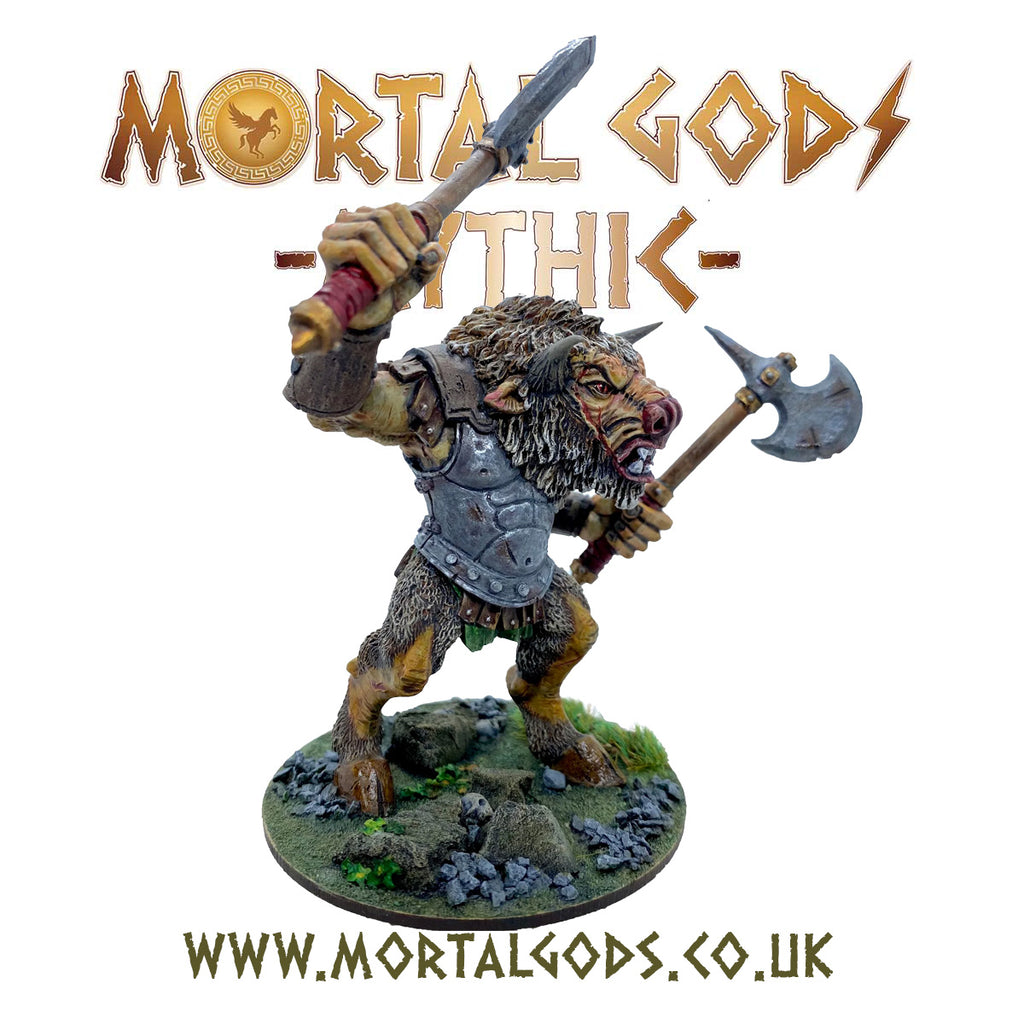 Minotaur, armoured with 2 axes – Footsore Miniatures & Games Limited